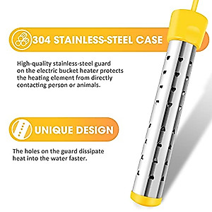 Portals Hardware Immersion Water Heater for Boiling Bath Water,Portable Electric 304 Stainless with Guard Cover -LCD Thermometer MotorhomeTub,Boiling 5 Gallon Bucket of in Minutes (Yellow)