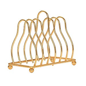 Teensery Iron Metal Plate Organizer Dish Rack Pot Cup Lid Drying Storage Holder Stand for Home Kitchen Cabinet, 6 Slots (Gold)