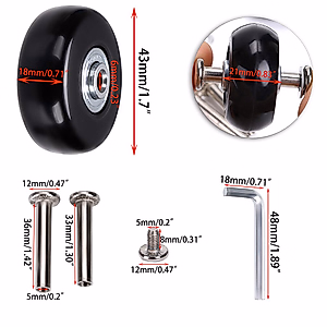 OwnMy 43mm x 18mm Luggage Suitcase Replacement Wheels, Rubber Swivel Caster Wheels Bearings Repair Kits, A Set of 4