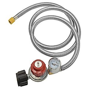 only 5Ft 0-30PSI Adjustable Propane Regulator Stainless Steel Braided Hose QCC/Type 1 Connection with Gauge for Grills, Burners, Heaters, Cookers, Fire Pits and More