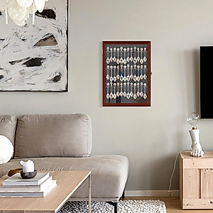 36 Spoon Display Case Cabinet Holder Rack Shadow Box with Lockable Door, Dark Cherry Finish (SP01-DC)