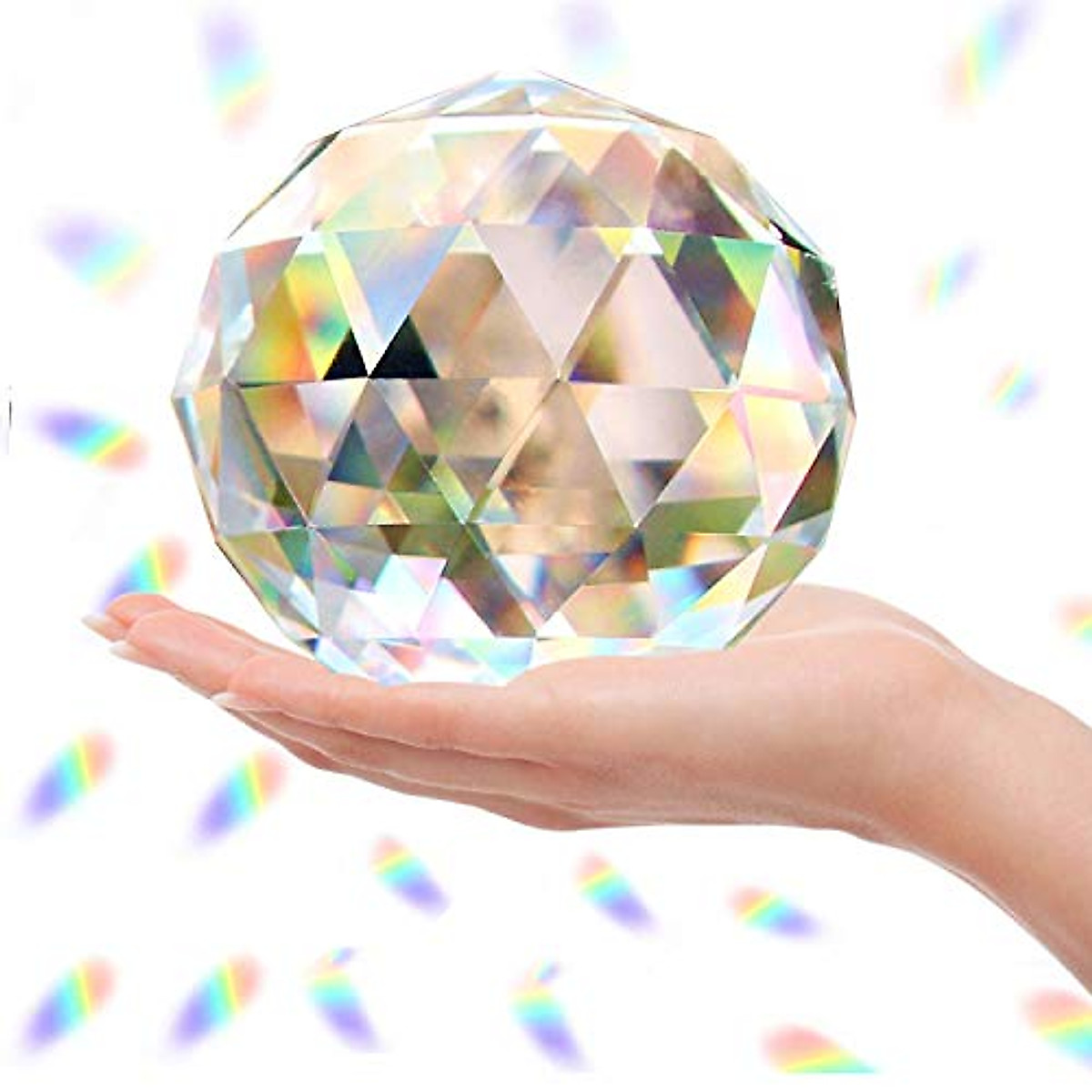 Clear Glass Crystal Ball Prism Suncatcher Rainbow Maker, Sphere Faceted Gazing Ball for Window, Feng Shui, Home Office Garden Decoration(100mm/3.94inch)
