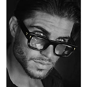 EYLRIM Square Thick Frame Glasses for Women Men Chunky Rectangle Blue Light Glasses Non Prescription Eyeglasses(Black)