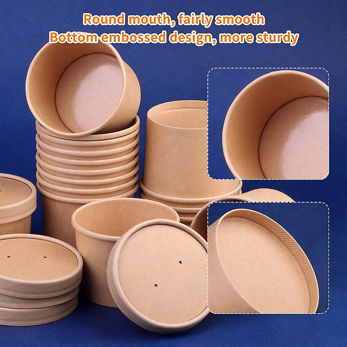 [50 Pack] 12 oz Paper Soup Cups with Lids, Disposable Kraft Paper Soup Bowls, Paper Soup Containers To Go, Ice Cream Containers For Dessert Yogurt Ice Cream