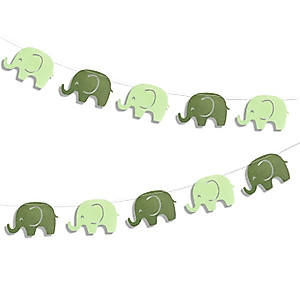 Green Baby Shower Garland Elephant Banner Elephant Theme Party Decoration Birthday Supplies Baby Nursery Classroom Decorations Gender Reveal Decoration 10Feet 17pcs