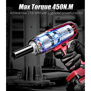 AVID POWER Cordless Impact Wrench, 1/2 Impact Gun w/Max Torque 330 ft lbs (450N.m) (Light Red)