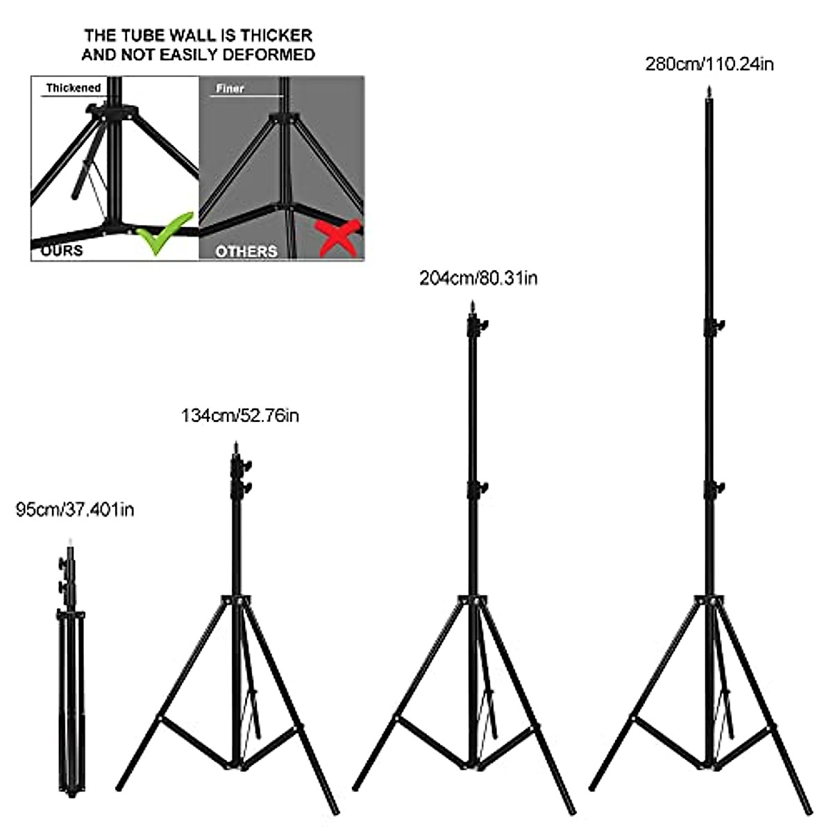 Aluminum Alloy Photography Tripod Stand, 9.19 Feet/2.8m Studio Lighting Tripod Stand for Video Lights, Photography Lights, Reflectors, Softboxes, Umbrellas