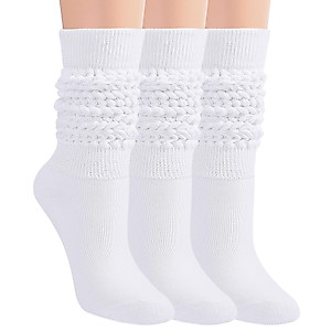 Auranso Slouch Socks Women 3 Pairs Scrunch Knit Knee High Boot Socks Size 6-11 White
