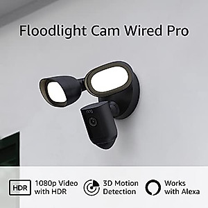 Ring Floodlight Cam Wired Pro with Bird’s Eye View and 3D Motion Detection, Black