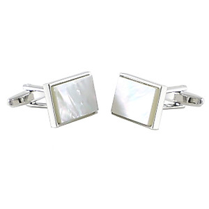 MENDEPOT Mother Of Pearl Cufflinks With Box Men Classic White Stone Cuff Links Wedding Groom Gift (Rectangle)