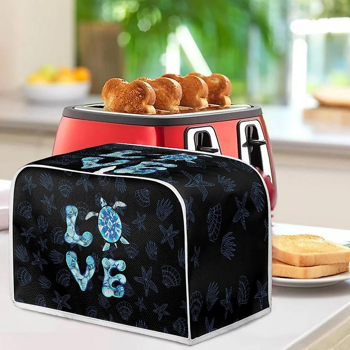 YEXIATODO Love Turtle Toaster 4 Slice Kitchen Small Appliance Cover with Handle Fits for Most Standard Long Slot Toasters Kitchen Aid Cover Home Kitchen Decor