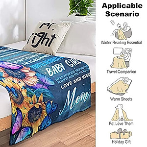 to My Daughter Blanket from Mom, Butterfly Moon Sunflower Ultra-Soft Fleece Flannel Throw Blankets for Warm Birthday Present, Graduation Gift, Thanksgiving Day and Christmas