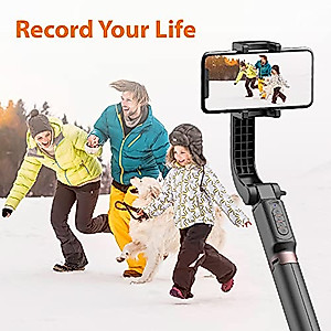 Gimbal Stabilizer for Smartphone with Extendable Selfie Stick and Tripod, 1-Axis Multifunction Remote 360°Automatic Rotation, Auto Balance for iPhone/Android Black
