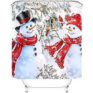 Two Snowmen Bathroom Decor Sets Accessories with Shower Curtain Christmas Shower Curtain Set with Rugs and Accessories Xmas Bathroom Decor 4Pcs