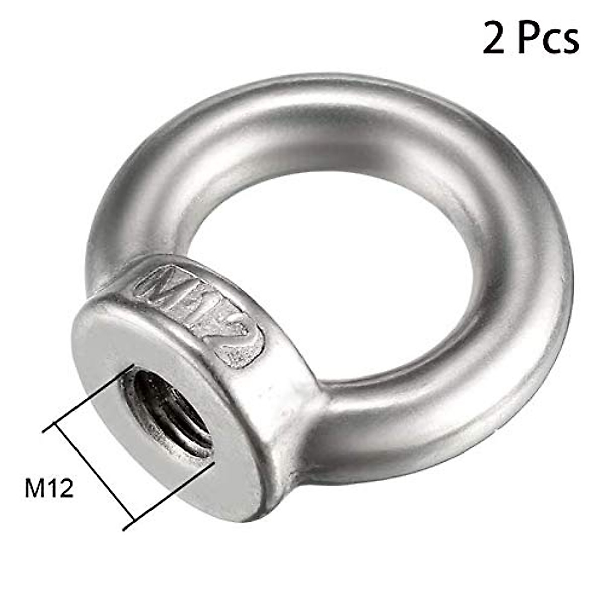 2 Pcs Lifting Eye Nut M12 Female Thread 304 Stainless Steel Round Shape for Rope Fitting （M12，2 Pcs）