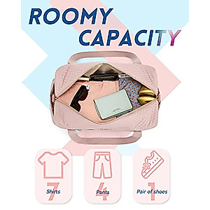 Travel Duffle Bag, BAGSMART 31L Quilted Weekender Overnight Bag for Women, Large Carry On Airport Bag with Wet Pocket & Shoe Bag for Travel, Business Trips, Sports (Pink-Basic version)