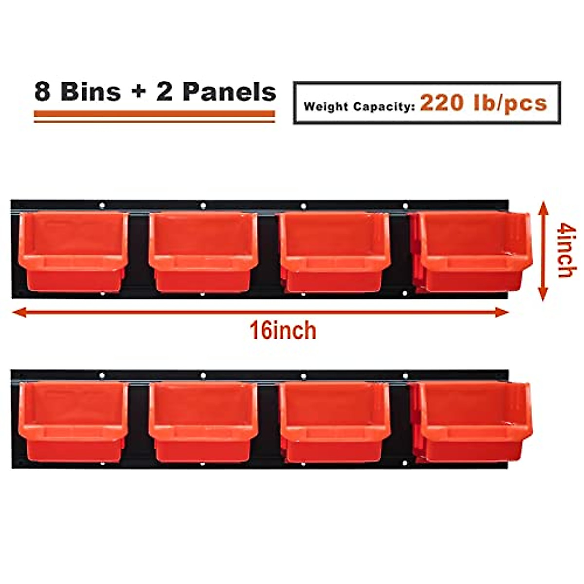 Wallmaster 8-Bin Storage Bins Garage Rack System 2-Tier Orange Tool Organizers Cube Baskets Wall Mount Organizations
