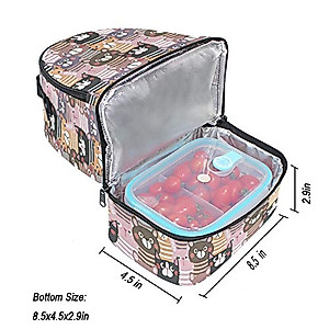 Cute Cats Bears Insulated Lunch Box for School Cartoon Kitten Animals Double Decker Reusable Lunch Bag Containers With Adjustable Shoulder Strap Dual Compartment Durable Cooler Tote Bag for Girl