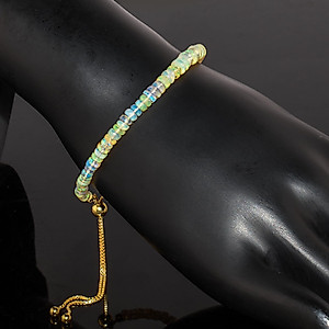 OdrillionGems Natural Ethiopian Opal Gemstone Beads Bolo Bracelet, 14k Gold Plated, 925 Sterling Silver, Healing Crystals, October Birthstone, Slider Chain, Women Jewelry, Valentine Gift, Size 10inch