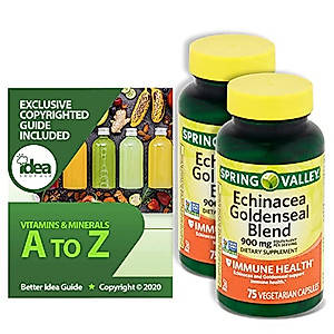 Spring Valley Echinacea Goldenseal Blend Dietary Supplement, 900 mg, 75 Ct (2 Pack) Bundle with Exclusive Vitamins & Minerals A to Z - Better Idea Guide (3 Items)