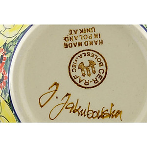 Polish Pottery 6¼-inch Bowl (Yellow Blooming Rose Theme) Signature UNIKAT + Certificate of Authenticity