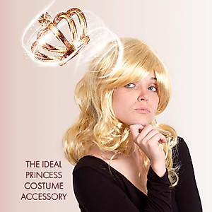 Skeleteen Curly Blond Wavy Wig - Long Curls Yellow Blonde Princess Goddess Wigs with Bangs for Kids and Adults