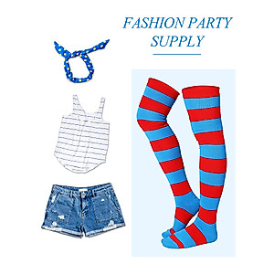 SATINIOR 3 Pairs Blue and Red Striped Long Knee Thigh High Striped Socks Tight for Women