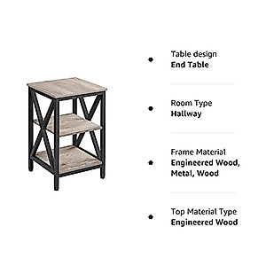 Yaheetech Industrial End Tables Set of 2, 3-Tier Side Tables with Storage Shelves for Living Room, X Design Sofa Tables, Strong Metal Frame, Easy Assembly, 16x16x24.5 in, Gray