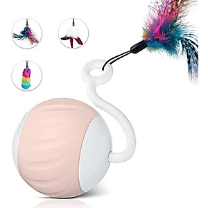 GOGODOGYA Cat toys,Interactive cat toy ball,Indoor Automatic Moving Cat Ball Toys/Puppies Toys,With LED Rainbow Lights,Feathers & USB Charging Cable,Touch control and Sound control Smart Start Cat Toy