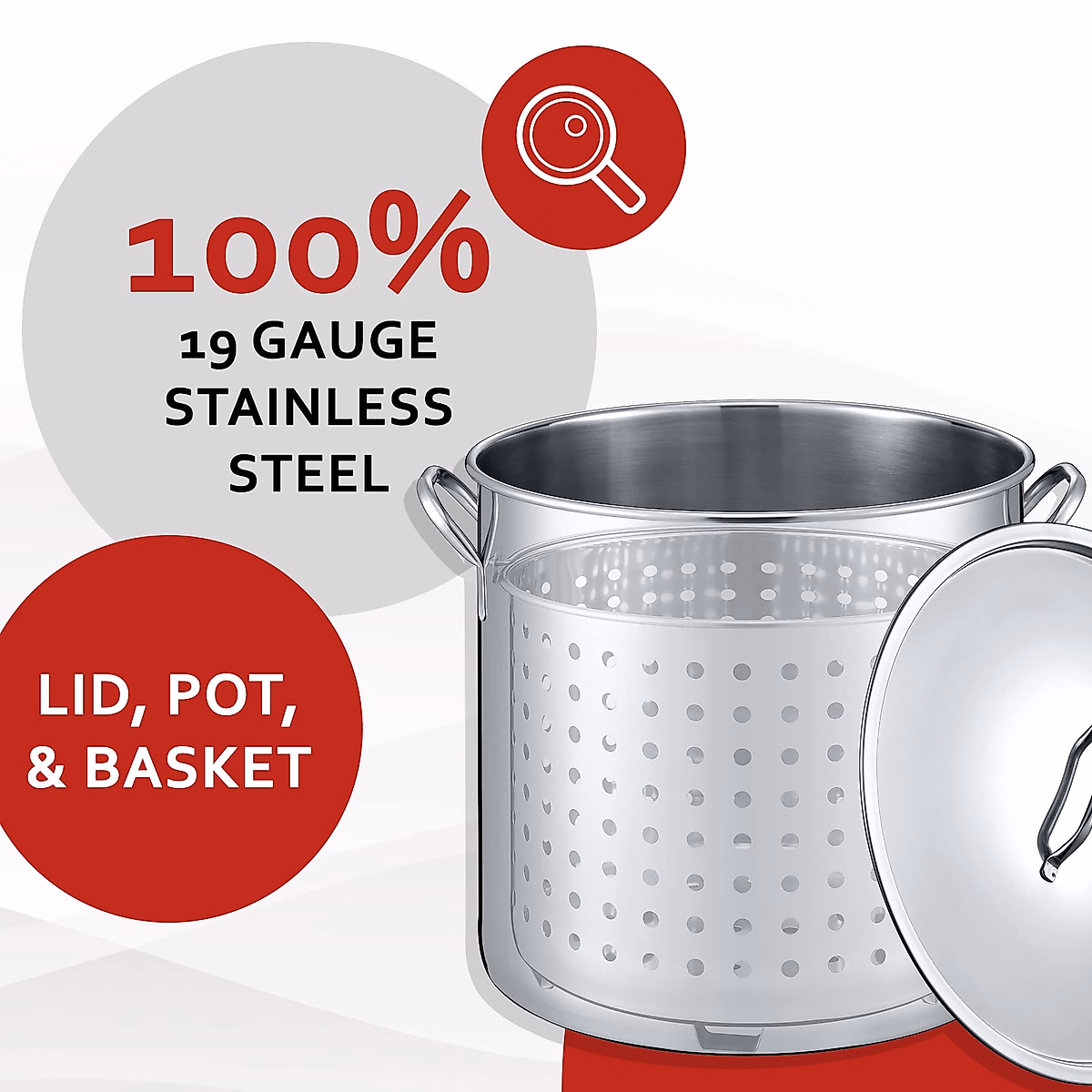CONCORD 53 QT Stainless Steel Stock Pot w/Basket. Heavy Kettle. Cookware for Boiling