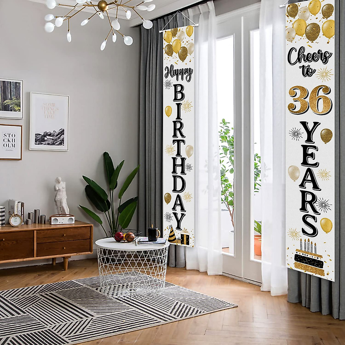 LASKYER Happy 36th Birthday Decorations,36th Gold Balloon Birthday Theme Door Hanging Banner Sign,36 Years Old Bday Party Supplies.