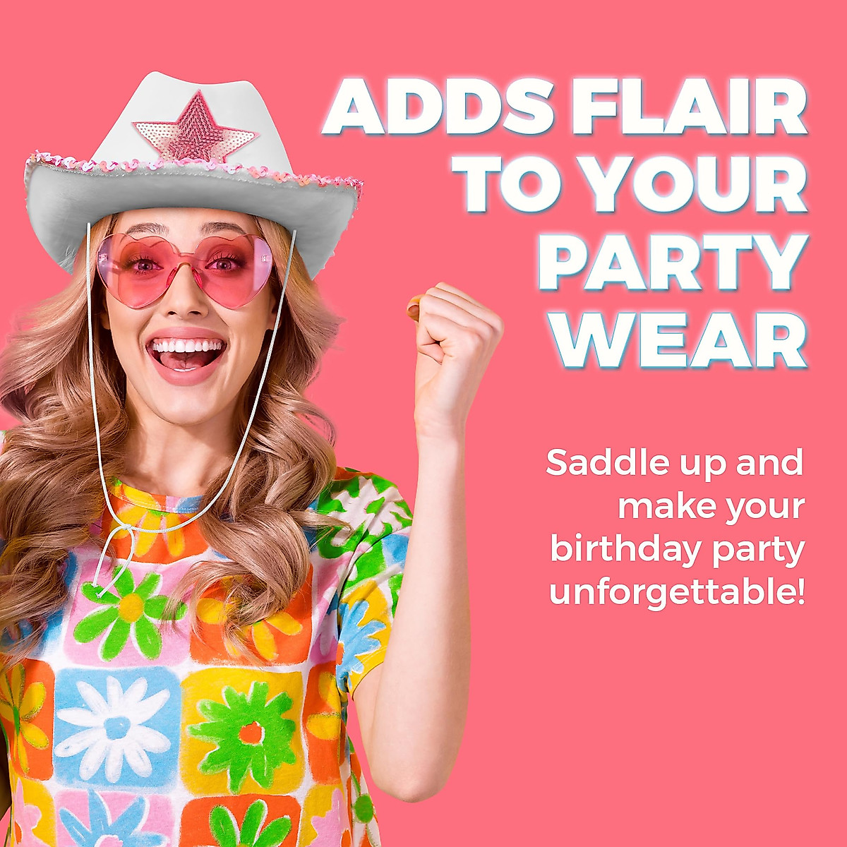 White Cowgirl Hat - (pack Of 2) Adult Size Pink Star Cowboy Hats For Women With Sequin Trim Fringe, Adjustable Neck Drawstring, White Cowboy Hat For Costume Party, Play Dress-up Fits Most Women