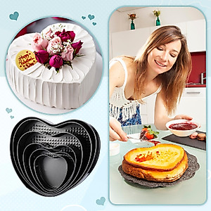 Zhehao 6 Pcs Heart Shape Cake Pans Heart Cake Mold 6 Cheesecake Molds Diverse Sizes Nonstick Springform Pan Set Leakproof Deep Pans for Birthday Family Couples Spouses