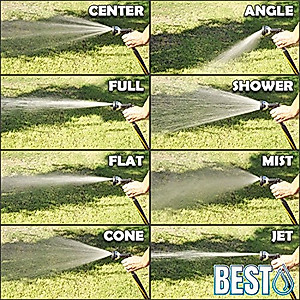 BEST Garden Hose Nozzle (HIGH Pressure Technology) - 8 Way Spray Pattern - Jet, Mist, Shower, Flat, Full, Center, Cone, and Angel Water Sprayer Settings - Rear Trigger Design - Steel Chrome Design