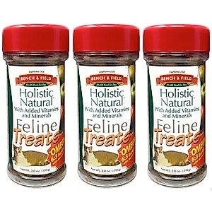 Bench & Field Holistic Natural Healthy Kitty Cat Treats | Crunchy Fish-Shaped Bites | Delicious Seafood Flavored Snack, 3-Ounce (Pack of 3 Bottles)