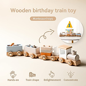 ibwaae Wooden Train Set for Baby Toys with Numbers and Blocks Train Toy 12 PCS for Toddler Boys and Girls 1 2 3 4 5 Birthday Toys