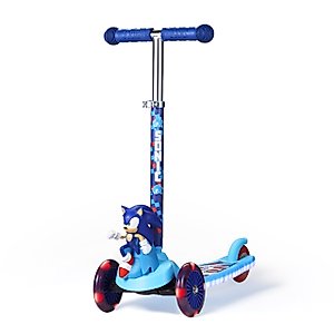 Sonic The Hedgehog 3D Kick Scooter for Kids, Self-Balancing 3 Wheeled Light Up Scooter with Extra Wide Anti-Slip Deck, Rear Brake, Lean to Steer, Lightweight Design, for Kids 3 and up, 75 LB Limit