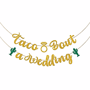 Halawawa Taco Bout a Wedding Banner, Mexican Fiesta Theme Wedding/Engagement/Bridal Shower Party Decoration, Cactus Diamond Ring Sign Bunting Banner, Funny Wedding Party Supplies