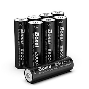 BONAI AA Rechargeable Batteries 2800mAh 1.2V Ni-MH Low Self Discharge (Pack of 8)