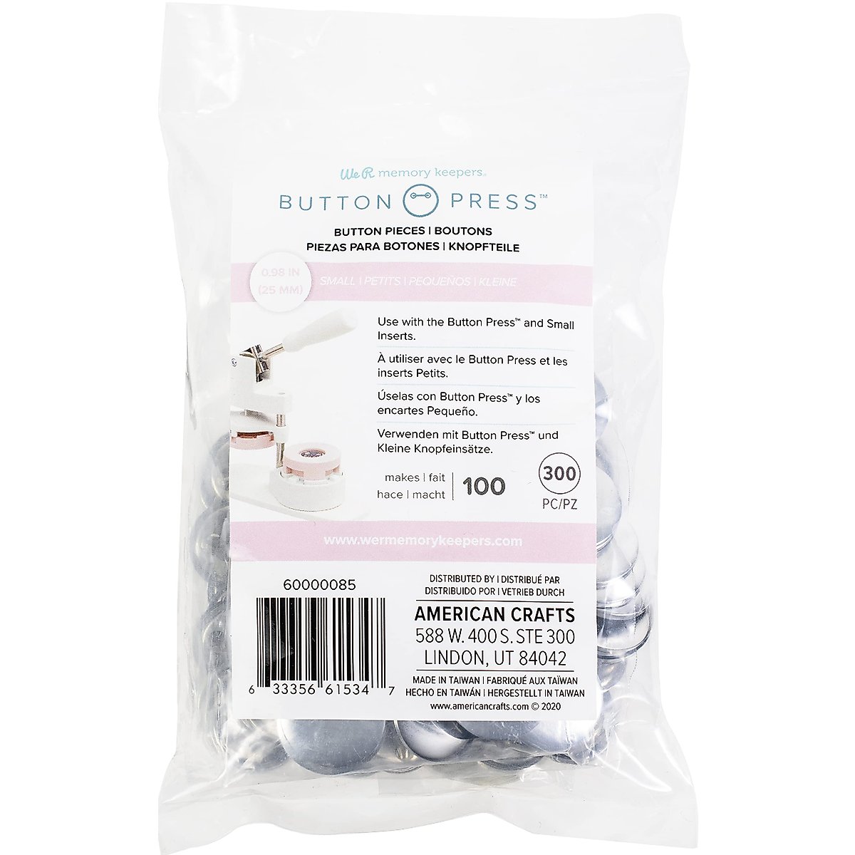 We R Memory Keepers Button Press Refill 100 Pack Small 25mm, Create DIY Custom Buttons for Backpacks, Purses, Bags, Pins, Badges, Keychains, and More