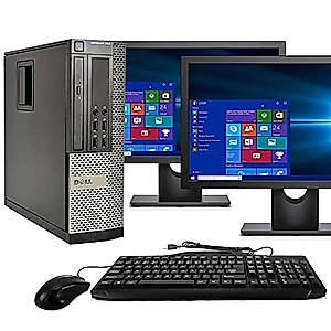 Dell Desktop Computer, Quad Core i5 3.1GHz, 8GB Ram, 500GB, Dual 22inch LCD, DVD, Wi-Fi, Keyboard, Mouse, Bluetooth, Windows 10 Pro Compatible with Dell OptiPlex 790 (Renewed)