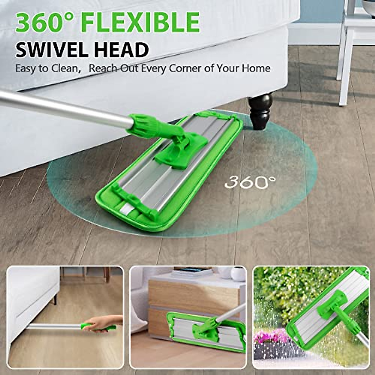 HOMEXCEL 18 Inch Professional Microfiber Mop Floor Cleaning System,Dust Mop with 4 Reusable Mop Pads,360-Spin Flat Mop Head Wet and Dust Mopping for Hardwood, Laminate, Vinyl & Tile