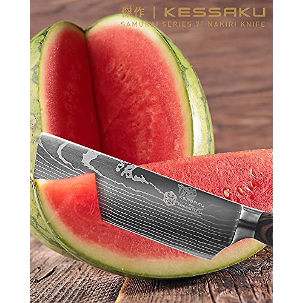 KESSAKU Nakiri Knife - 7 inch - Samurai Series - Asian Vegetable Cleaver - Razor Sharp Kitchen Knife - Forged 7Cr17MoV High Carbon Stainless Steel - Wood Handle with Blade Guard