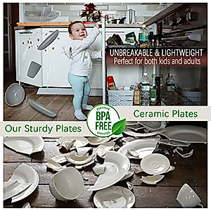 Dhnvcud 32-Piece Kitchen Plates and Bowls Sets,Lightweight Plastic Dishes Set for 8,Unbreakable Dinnerware Sets,Reusable Plates Set,Dishwasher and Microwave Safe, Dish Sets for Outdoor Camping,RV,Grey