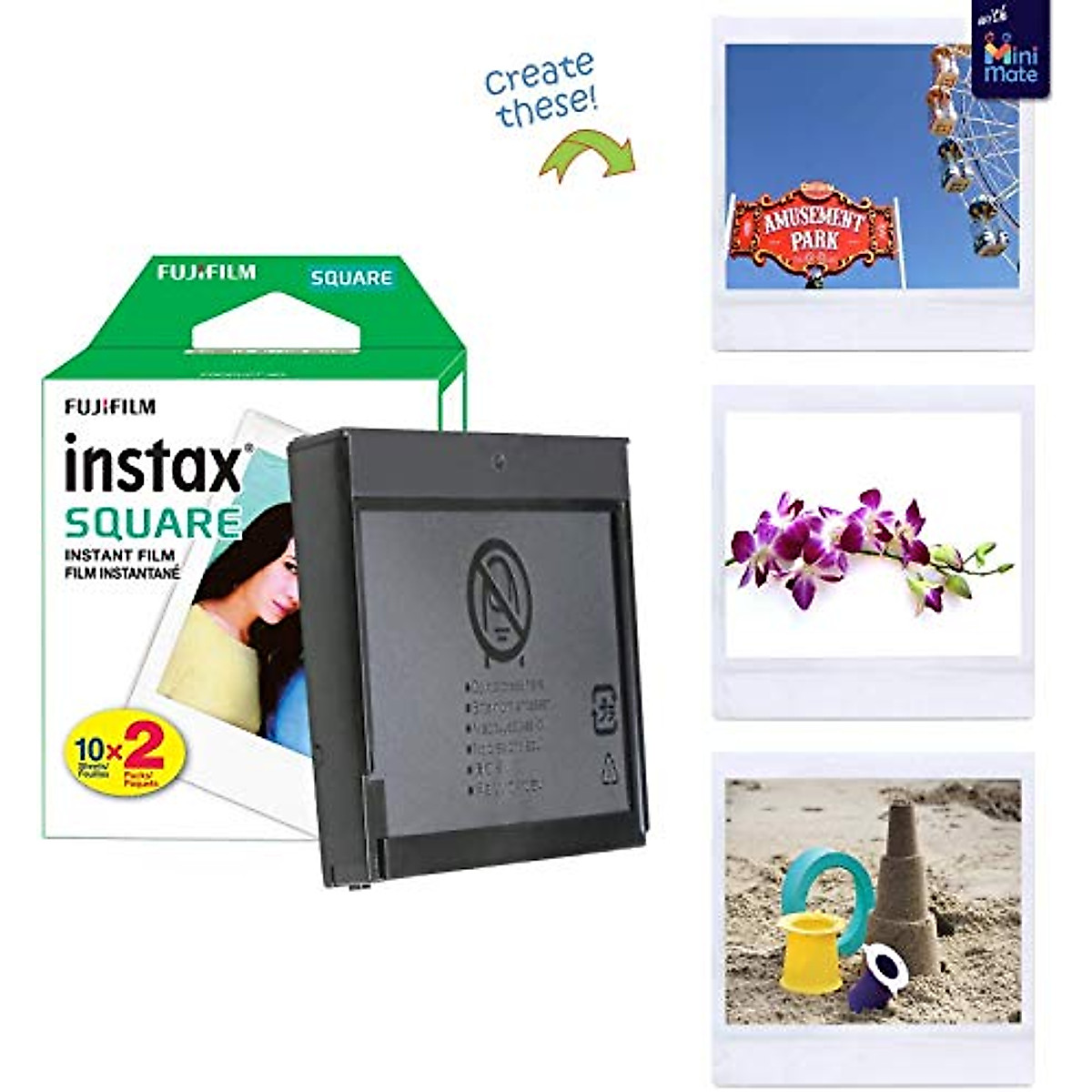 Fujifilm Instax Square SQ1 Instant Camera Glacier Blue with Carrying Case + Fuji Instax Film Value Pack (40 Sheets) Accessories Bundle, Photo Album, Assorted Frames + More