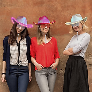 quescu Light Up Cowboy Hat for Women, Men,LED Cowgirl Hat,Sparkly Space Cowboy Hats for Party,Halloween Costume Dress Up (B-Pink)