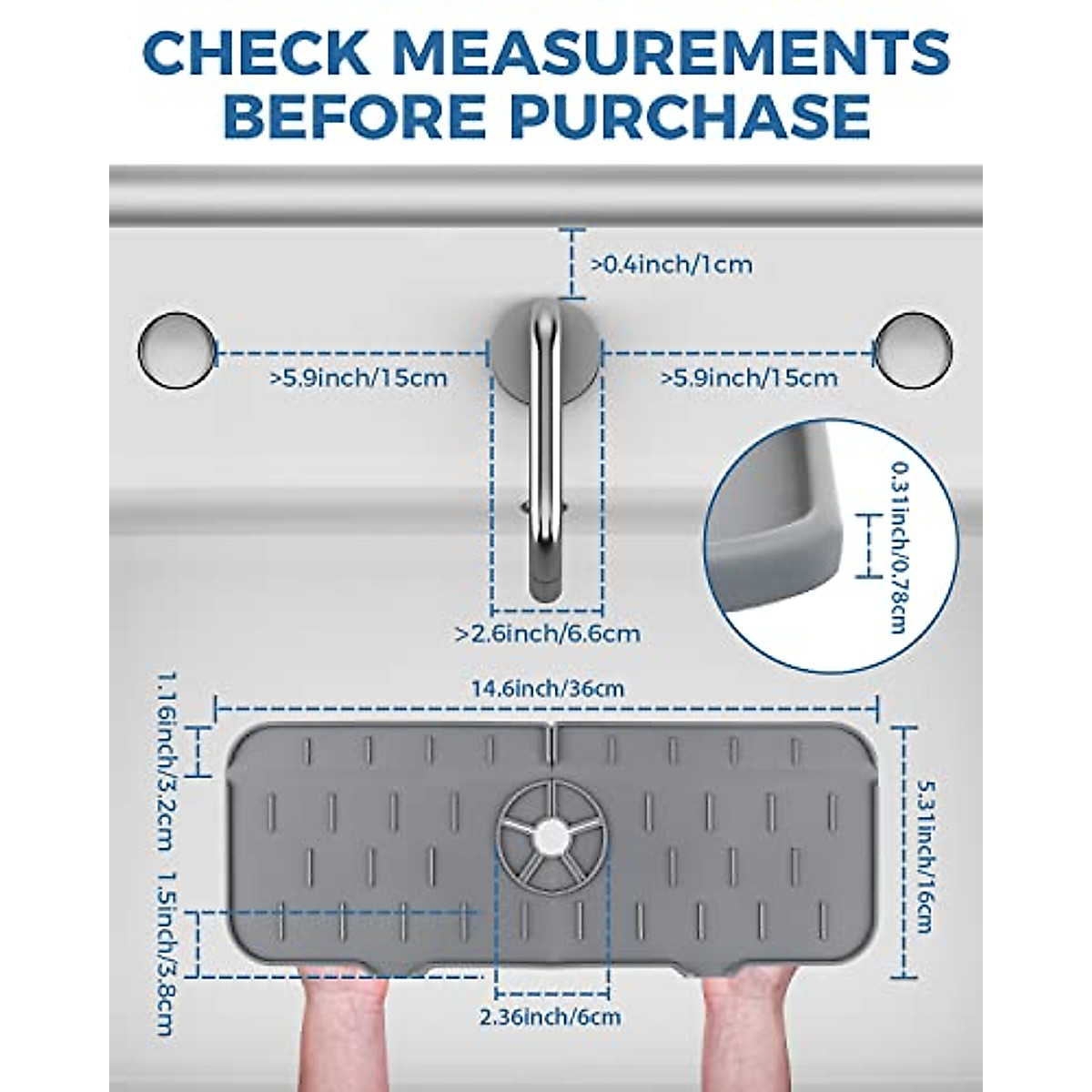 Kitchen Sink Splash Guard - Silicone Faucet Handle Drip Catcher Tray, Dish Soap Dispenser and Sponge Holder Mat Behind Faucet, Kitchen Guard Gadgets Sink Accessories for Kitchen Counter and Bathroom
