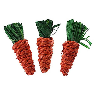 Szecl 3Pcs Carrot Rattan Hamster Chews for Teeth Grinding, Pet Mineral Chew Stone, Animals Bite Gnawing Treats for Rabbits Guinea Pigs Play Entertainment, Pet Cage Accessories Tooth Cleaning Tool