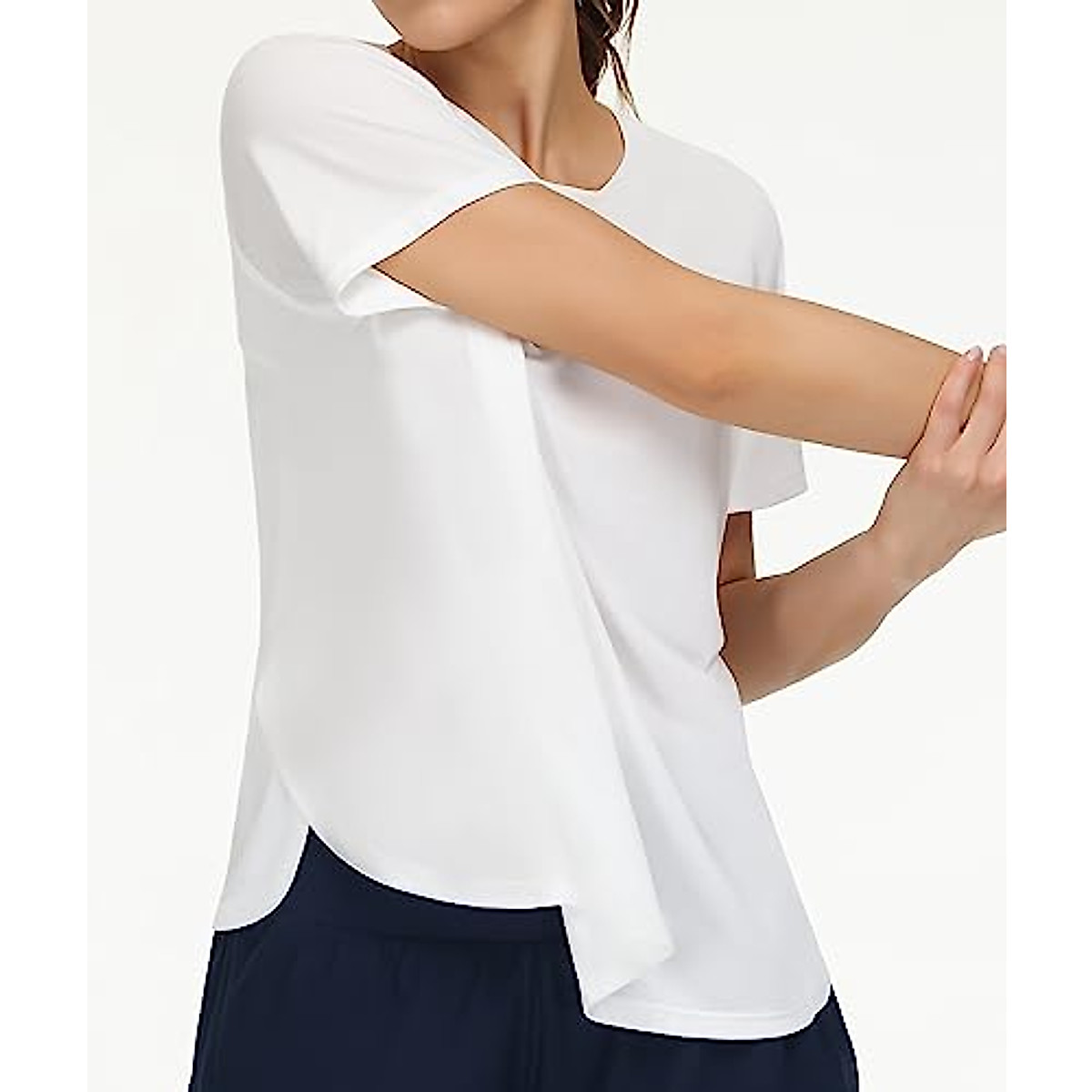 THE GYM PEOPLE Women's Short Sleeve Workout Shirts Breathable Yoga T-Shirts with Side Slits Athletic Tee Tops White