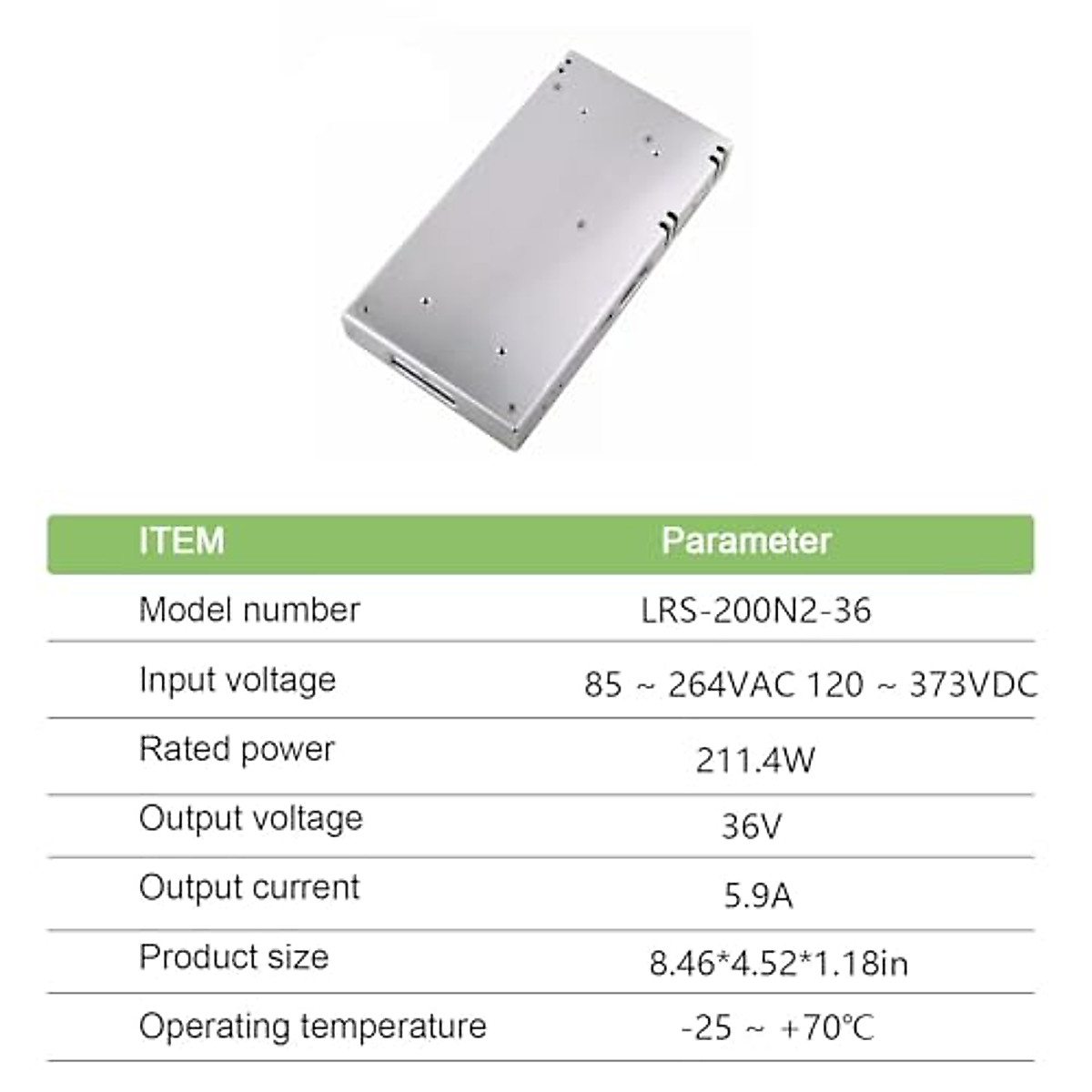 Safe & Protected FerroFab LRS-200N2-12 200W 36V 5.9A Industrial Power Supply - Built-in Protections, Prevents Equipment Damage, Ensures Reliable Operation, Ideal for Automation